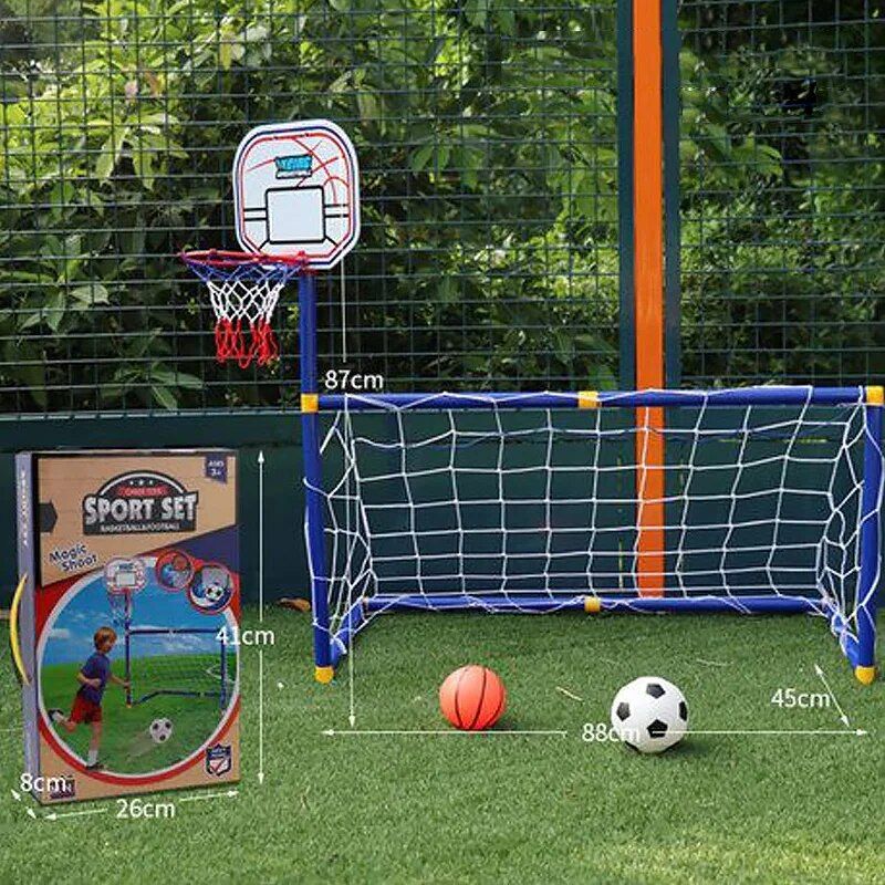 Kids Dual Sports Basketball and Soccer Set - All-in-One Outdoor Playset ...